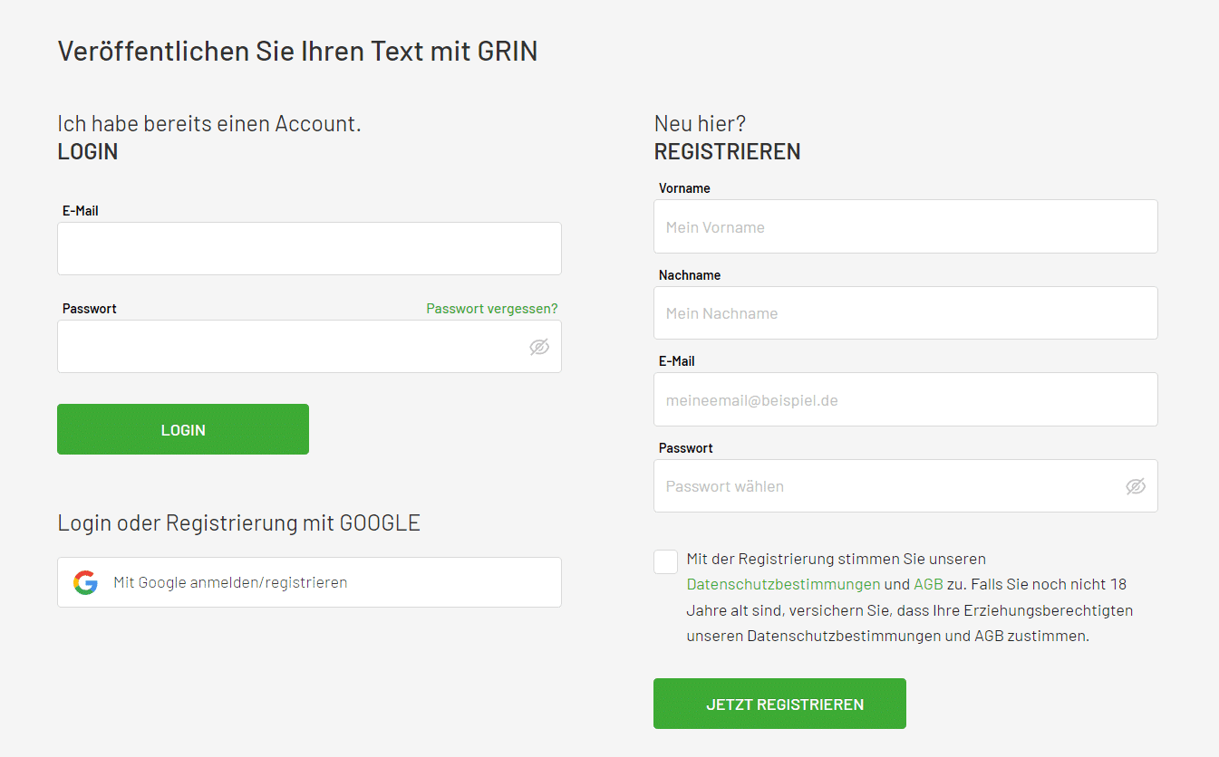 Upload - Informationen für neue Kund:innen | GRIN